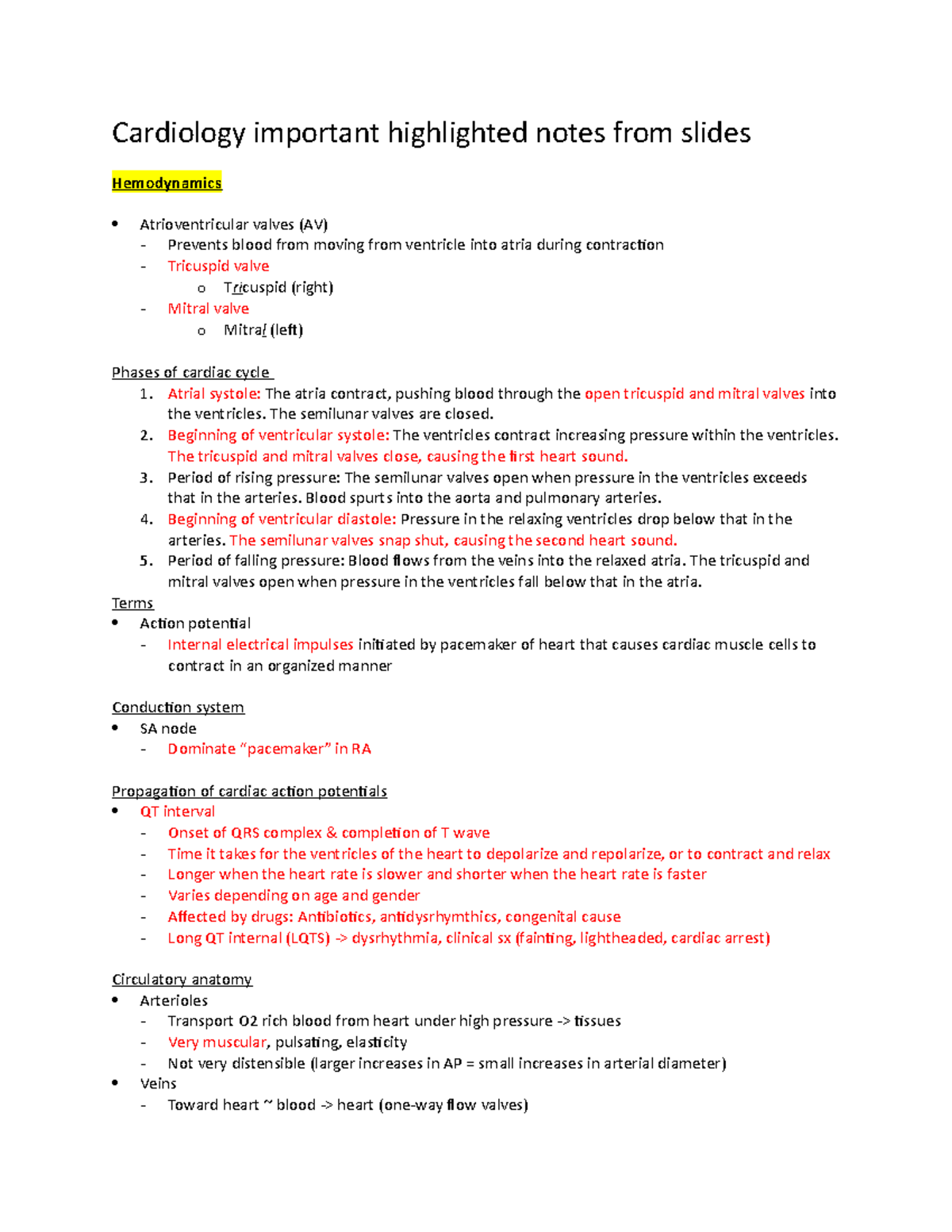 Patho-Cardiology overview - Cardiology important highlighted notes from ...