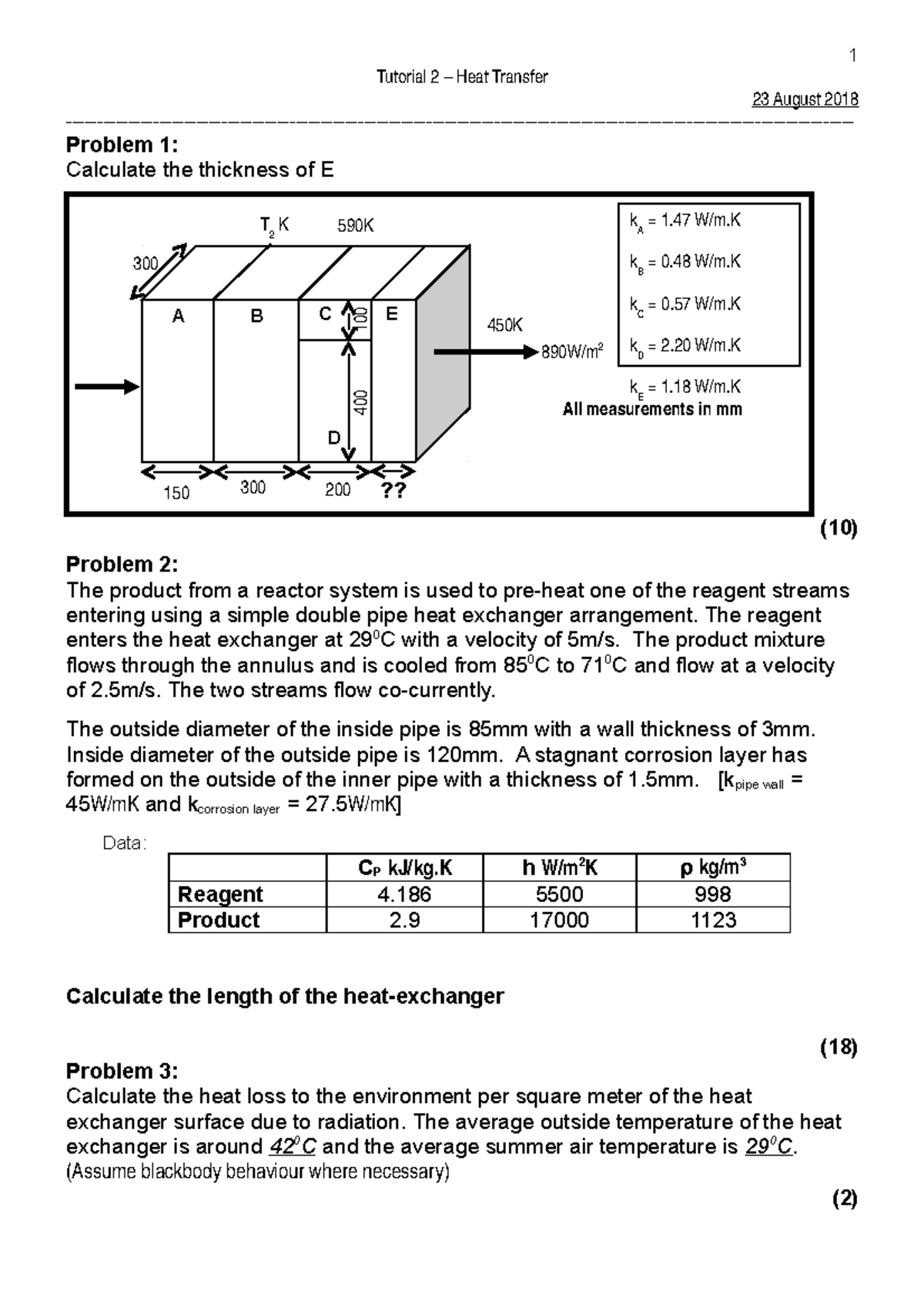 Tutorial 2 - Heat Transfer 23 August 2018 - Tutorial 2 – Heat Transfer ...