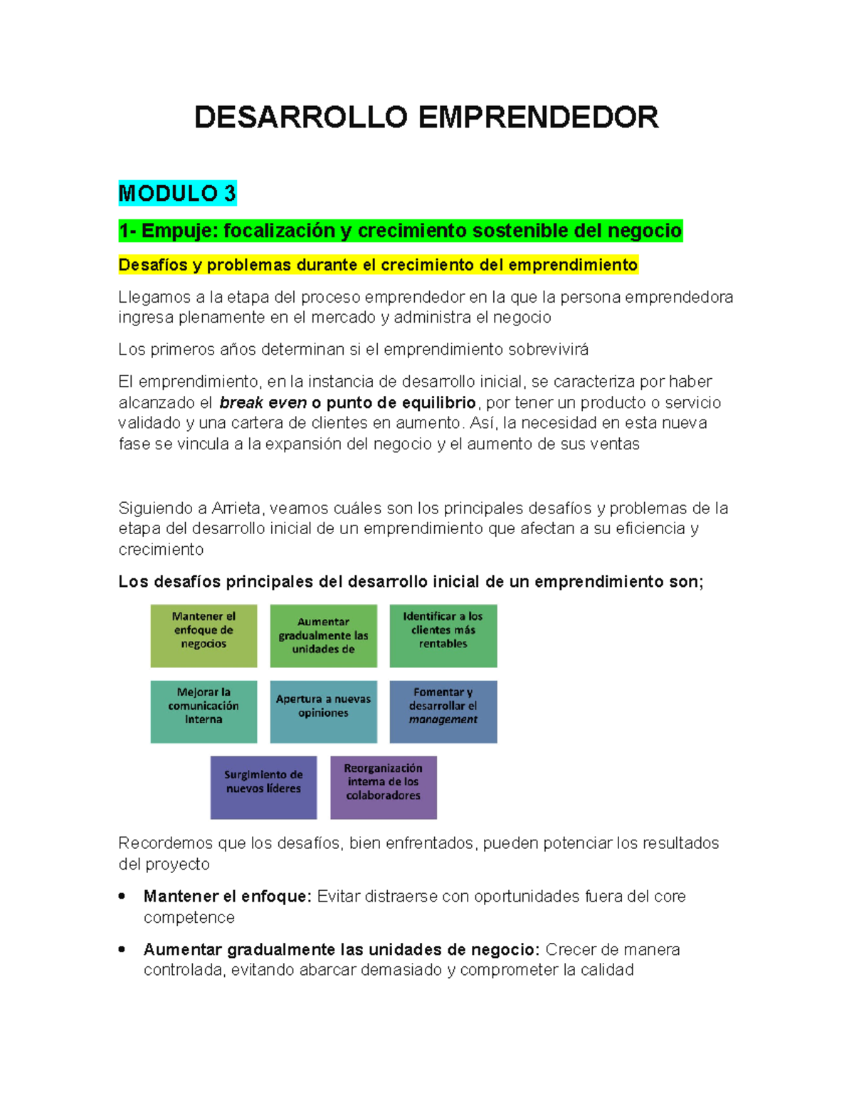 Desarollo emprendedor M 3y4 - DESARROLLO EMPRENDEDOR MODULO 3 1- Empuje: focalización y ...