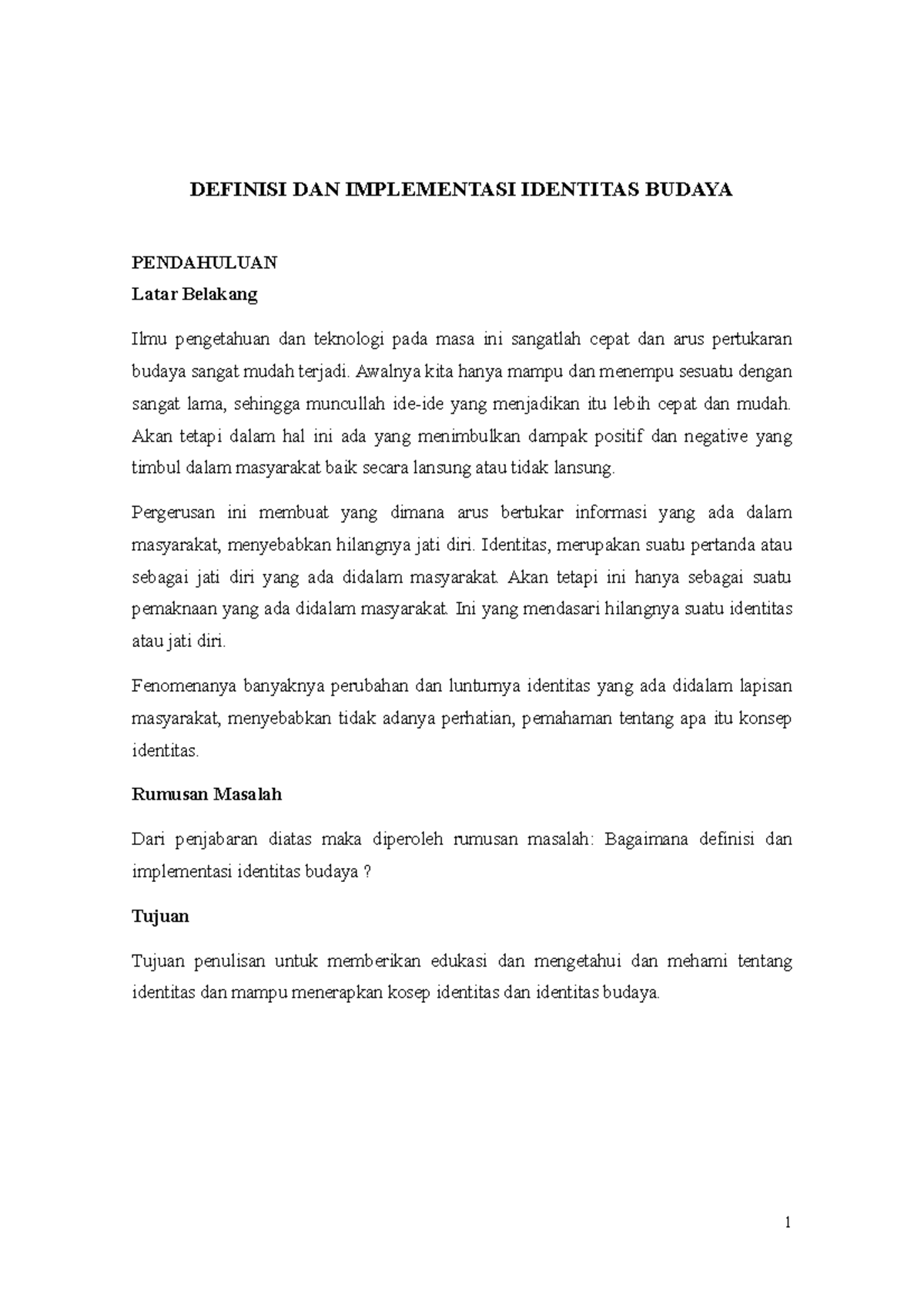 Definisi dan Implementasi Identitas Budaya - DEFINISI DAN IMPLEMENTASI ...