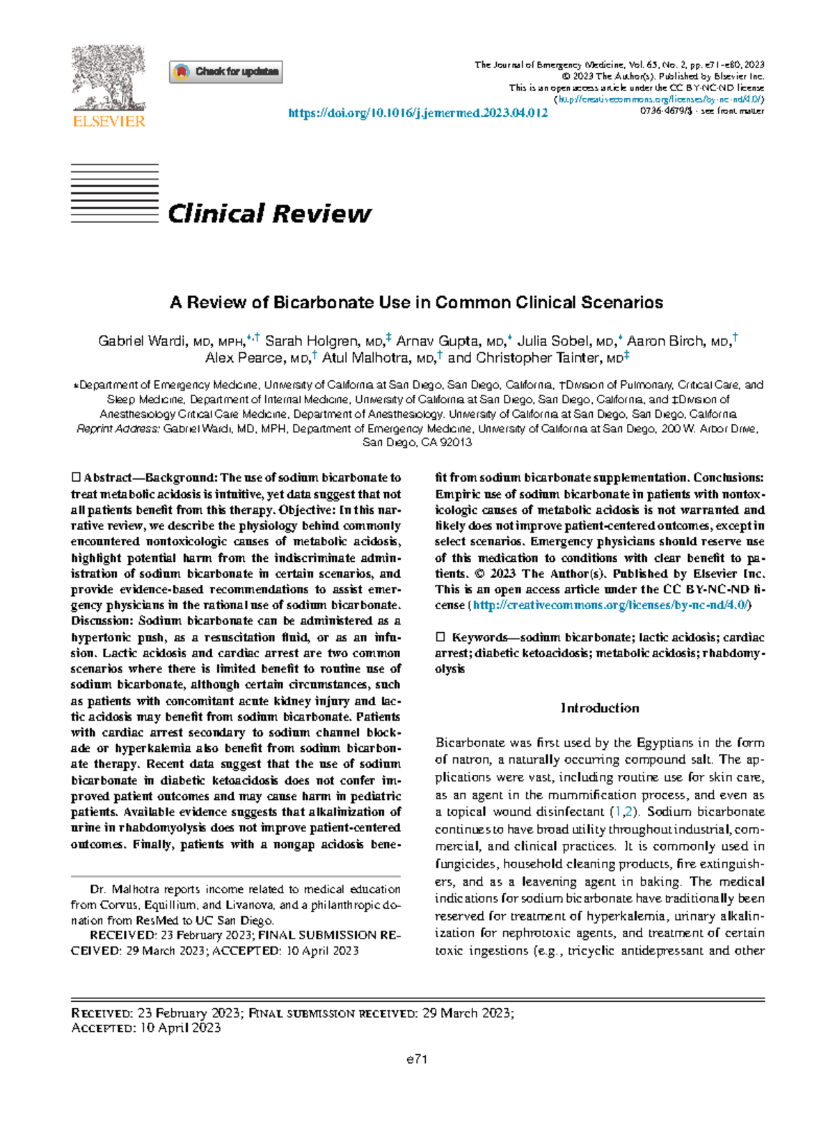 PIIS0736467923002639 - The Journal of Emergency Medicine, Vol. 65, No ...