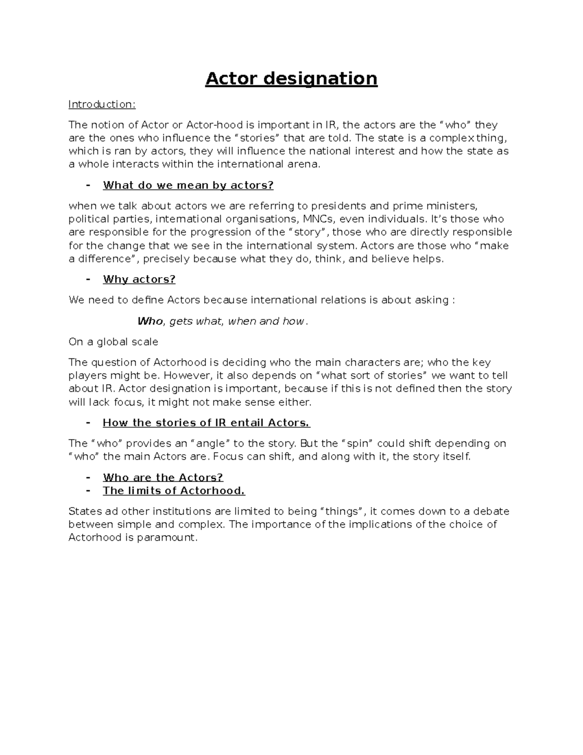 Actor designation - Actor designation Introduction: The notion of Actor ...