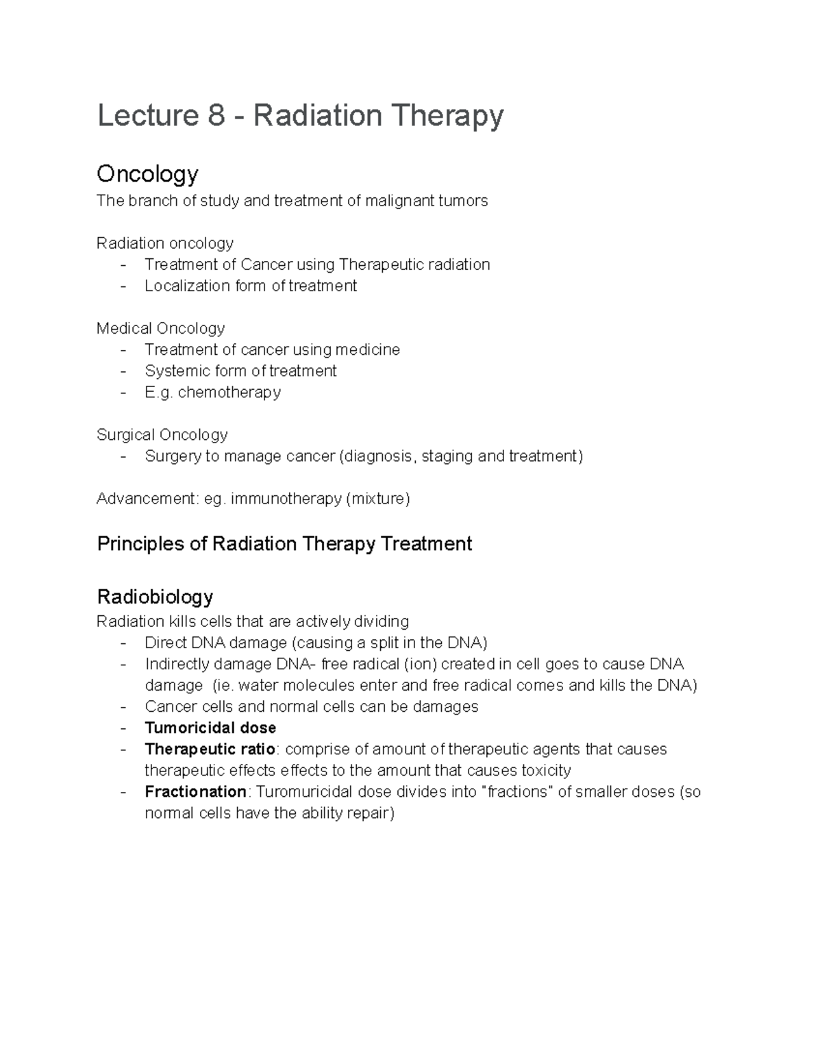 Lec 8- Radiation Therapy - Lecture 8 - Radiation Therapy Oncology The ...