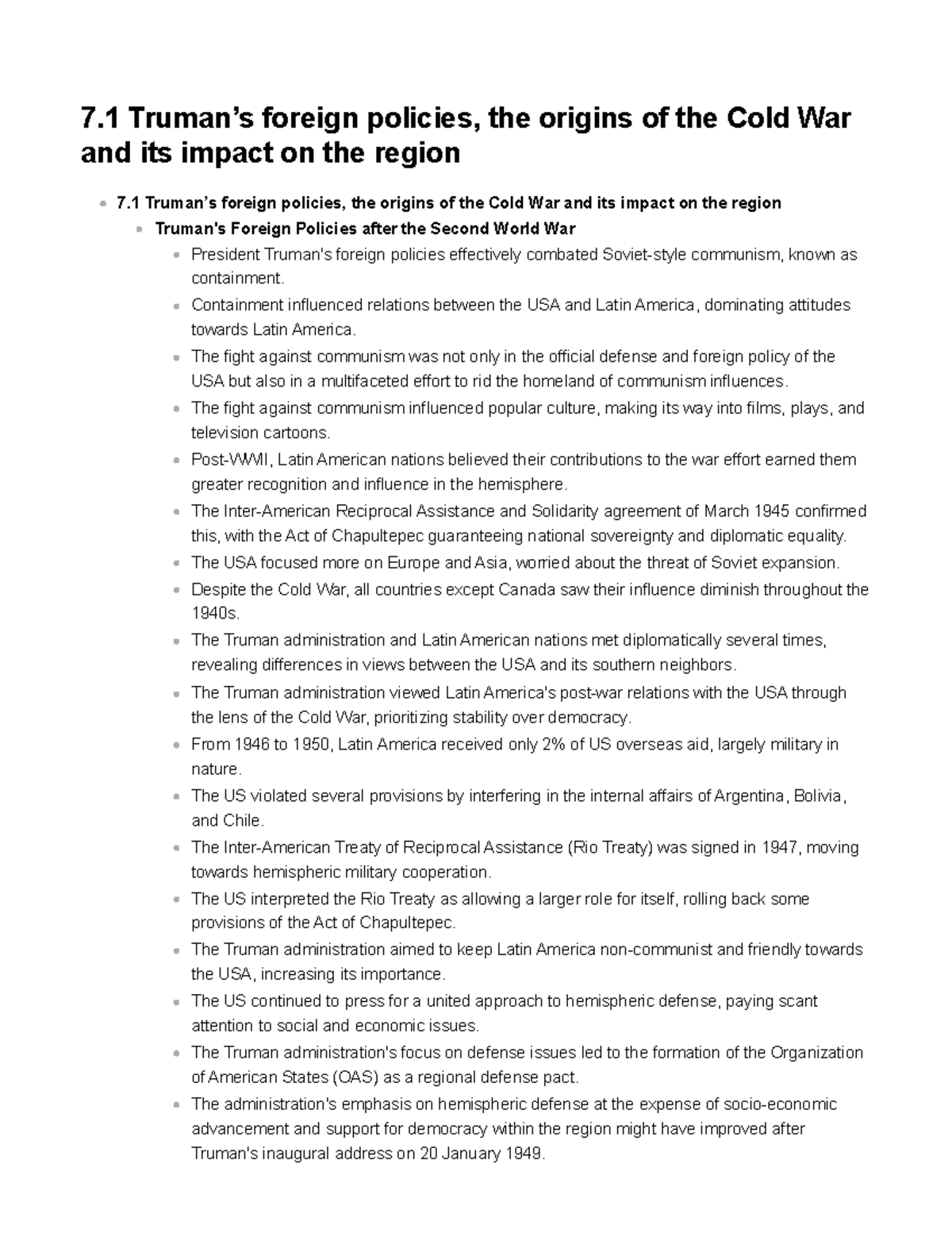 7.1 Truman’s foreign policies, the origins of the Cold War and its ...