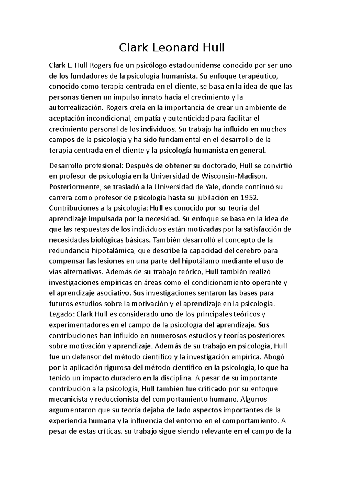 Clark Leonard Hull - Clark Leonard Hull Clark L. Hull Rogers fue un ...