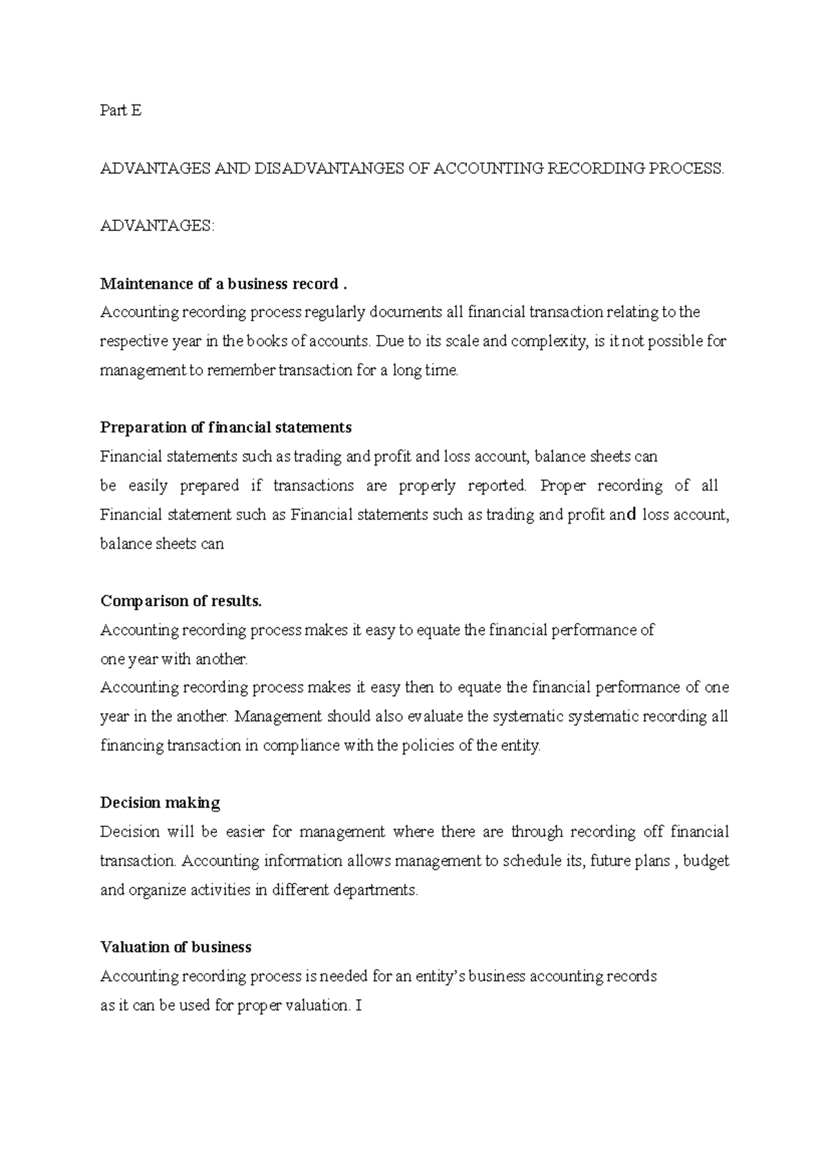 ACC406 - Advantages AND Disadvantanges OF Accounting Recording Process ...