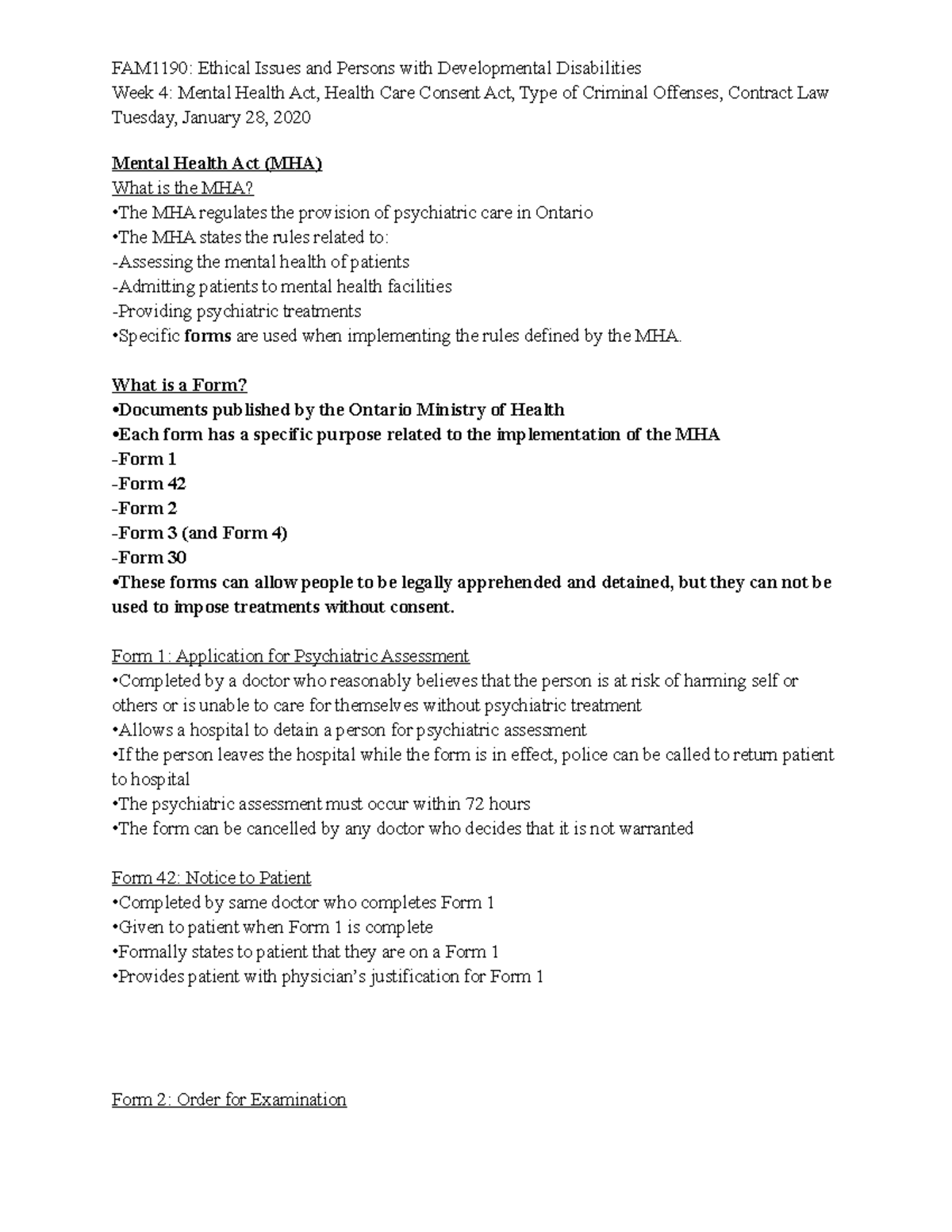 FAM1190 Week 4 Lecture Notes - Week 4: Mental Health Act, Health Care ...