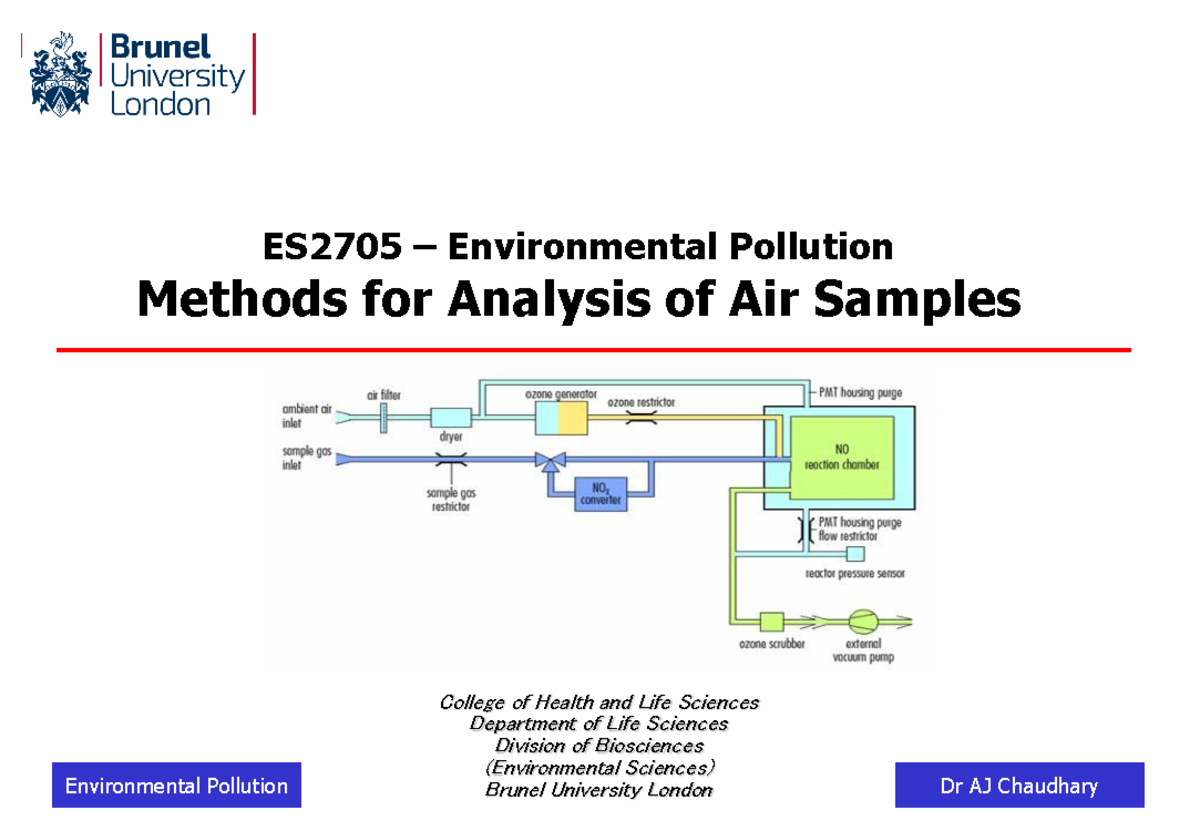 6. Air Analysis L5 - Lecture notes - ES2705 – Environmental Pollution ...