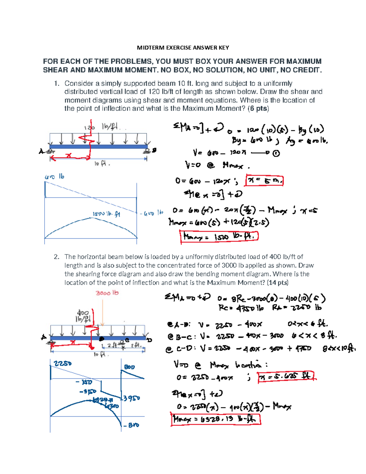Midterm Exercise Answer KEY - MIDTERM EXERCISE ANSWER KEY FOR EACH OF THE PROBLEMS, YOU MUST BOX ...