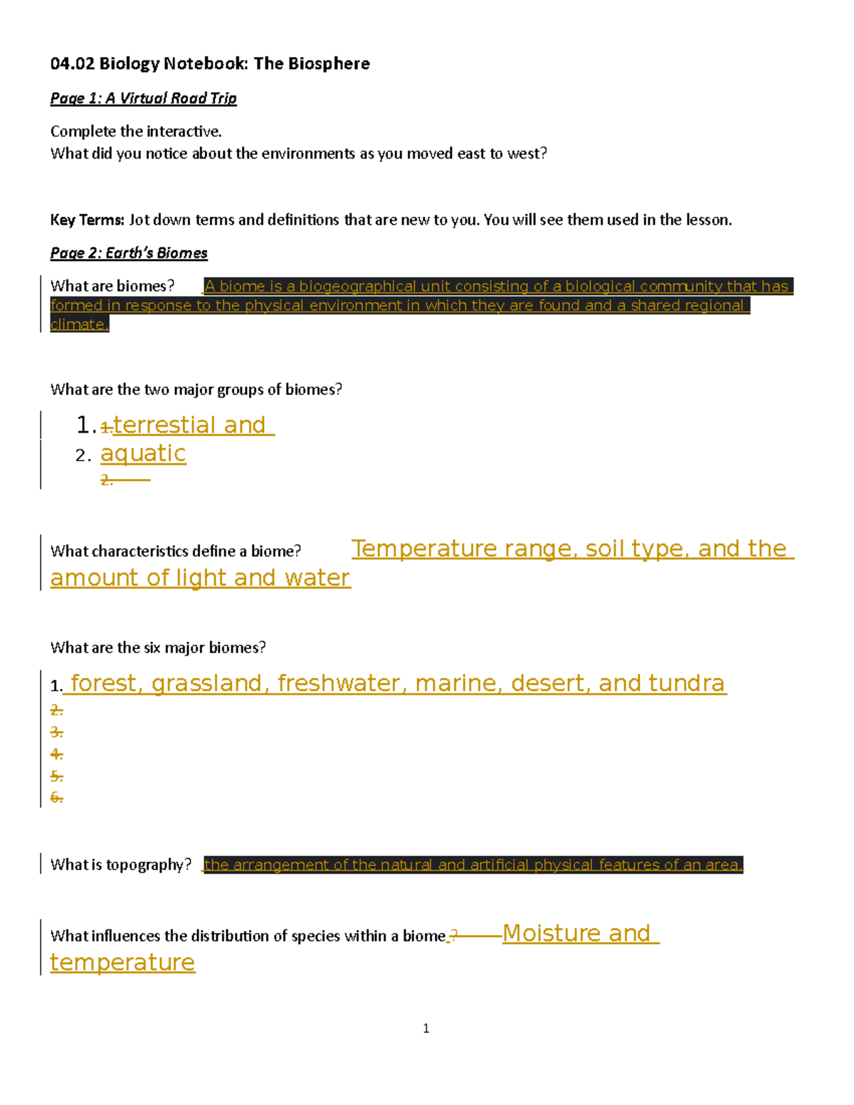 04 02 the biosphere - notes - 04 Biology Notebook: The Biosphere Page 1 ...
