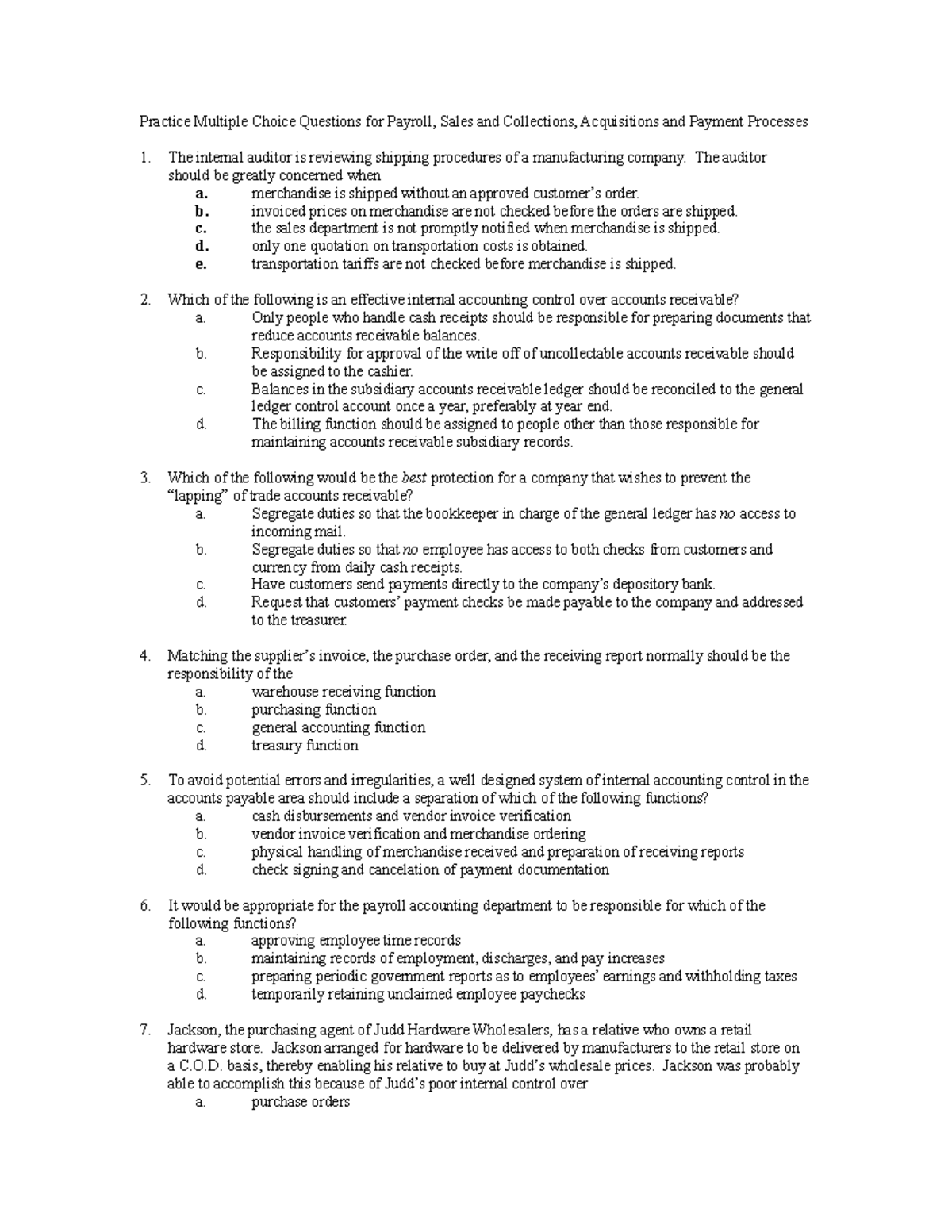 Practice Multiple Choice Questions for Test1 - Practice Multiple Choice ...