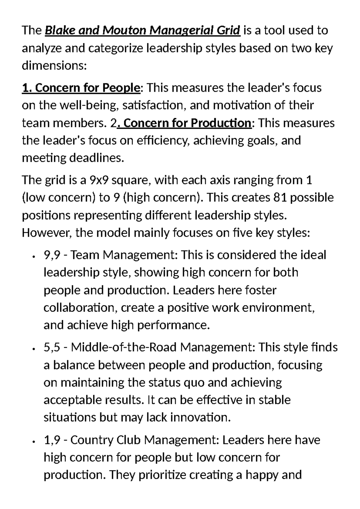 The Blake and Mouton Managerial Grid is a tool used to analyze and ...