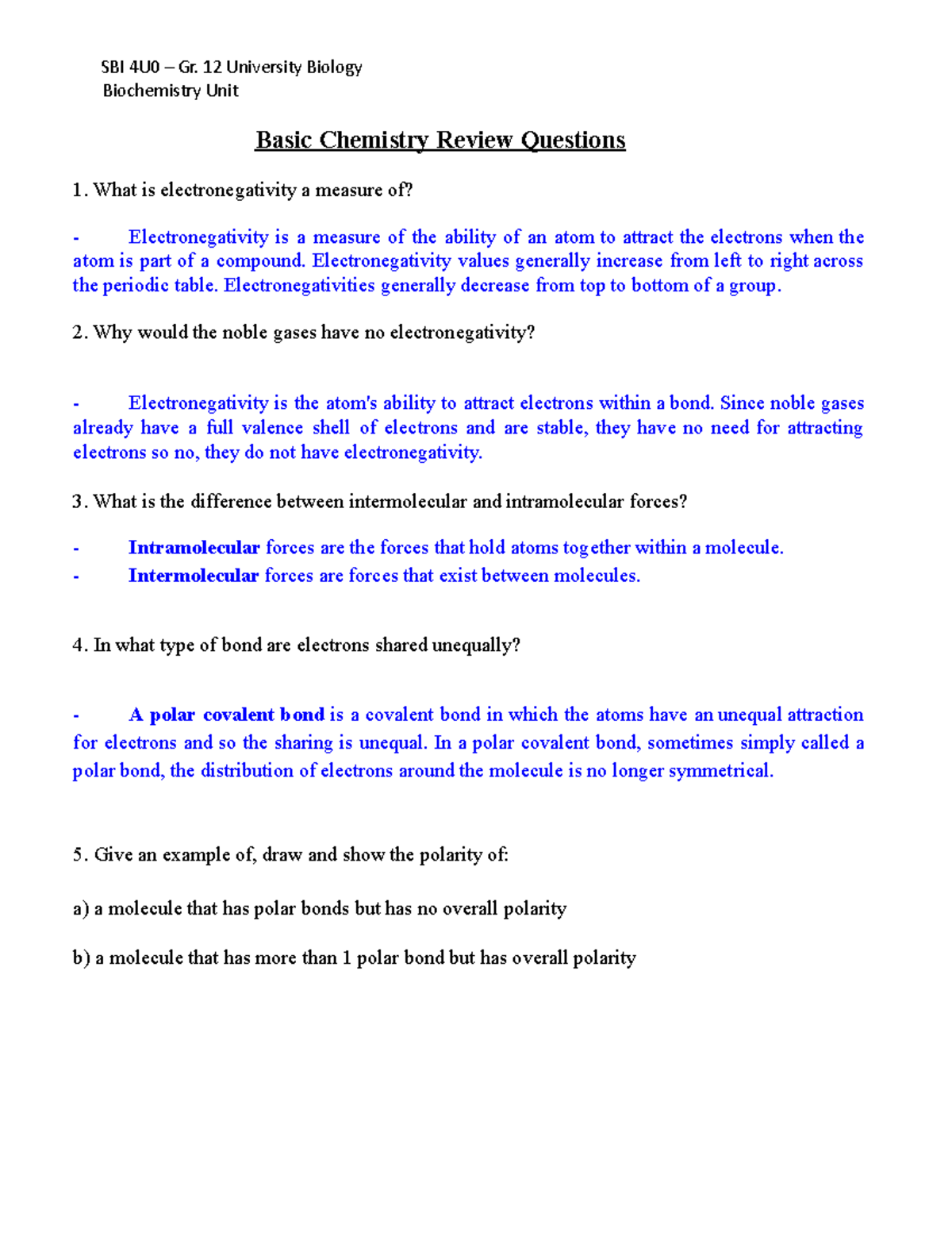 Basic Chemistry Review Questions yes - SBI 4U0 – Gr. 12 University ...