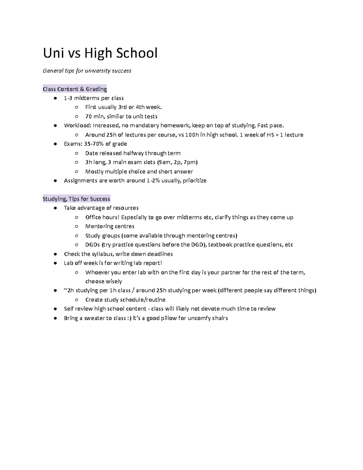 Uni vs High School: Tips for University Success - Studocu