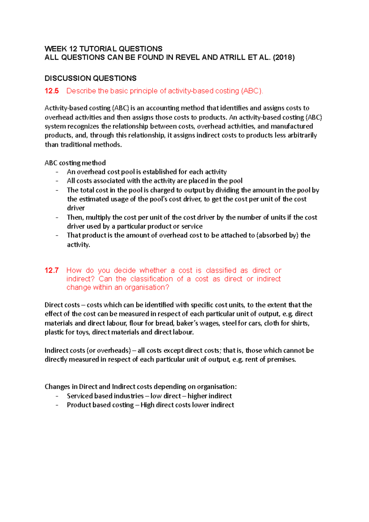 Week 12 Additional Question - WEEK 12 TUTORIAL QUESTIONS ALL QUESTIONS CAN BE FOUND IN REVEL AND ...