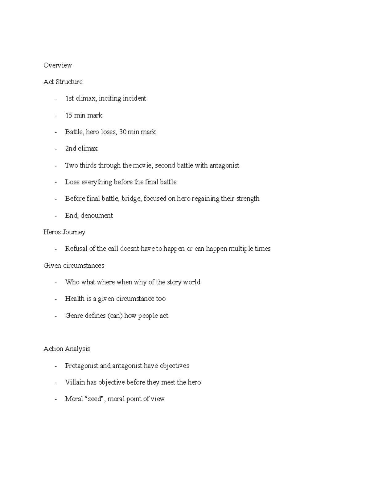 Script Analysis Overview Notes - Overview Act Structure - 1st climax ...