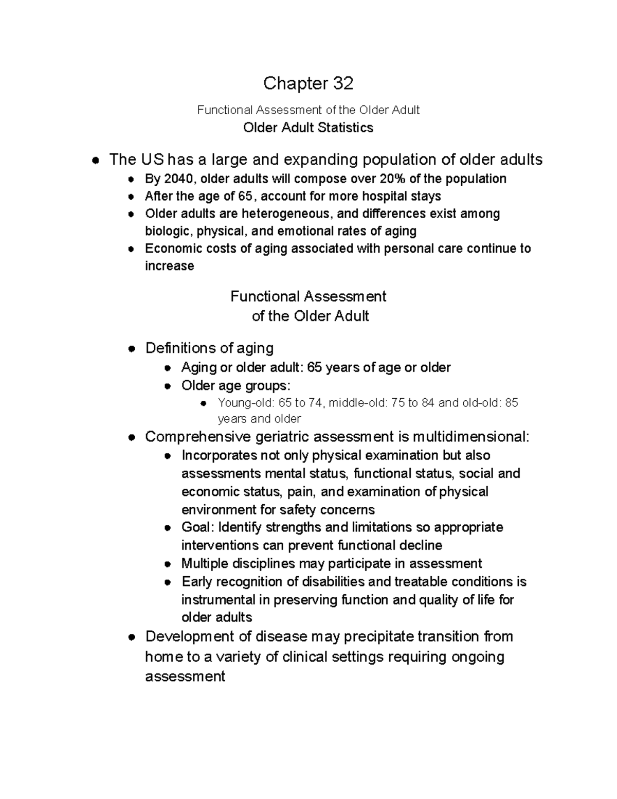Rn 102 - Study guide - Chapter 32 Functional Assessment of the Older ...