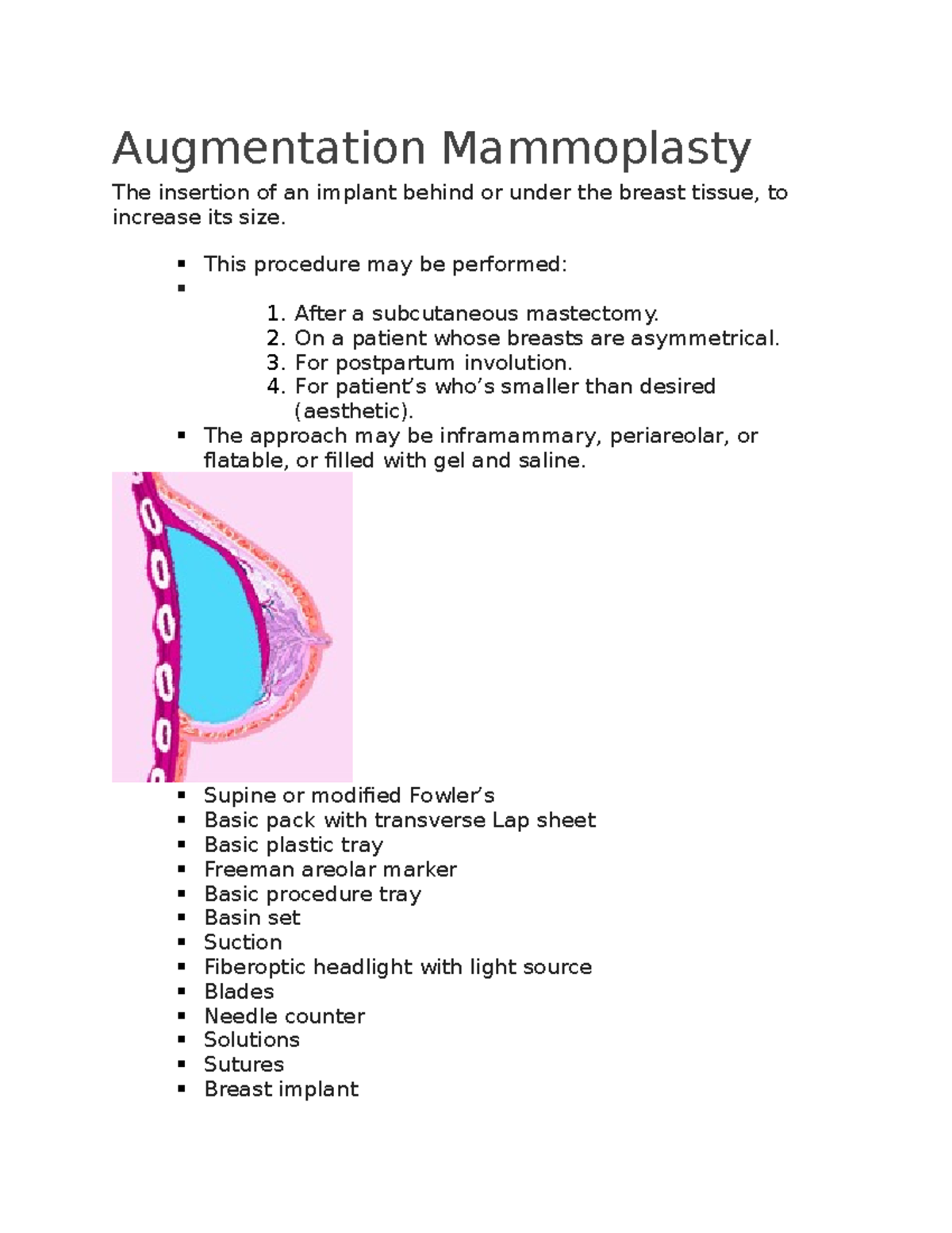 Augmentation Mammoplasty - This procedure may be performed: 1. After a ...