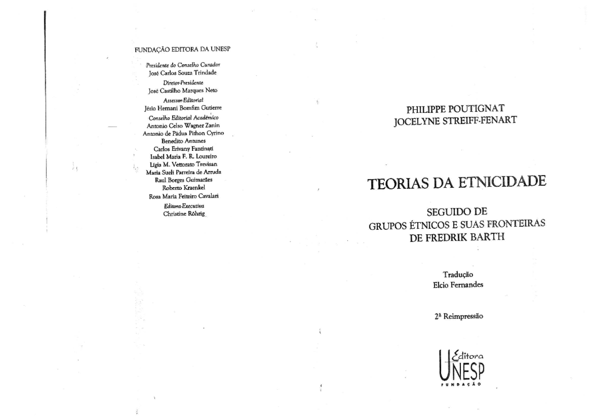 Poutignat Philippe e Streiff Fenart Jocelyne Teorias Da Etnicidade ...