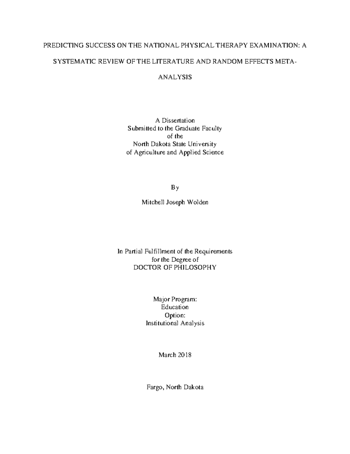 Predicting Success on the National Physical Therapy Examination A ...