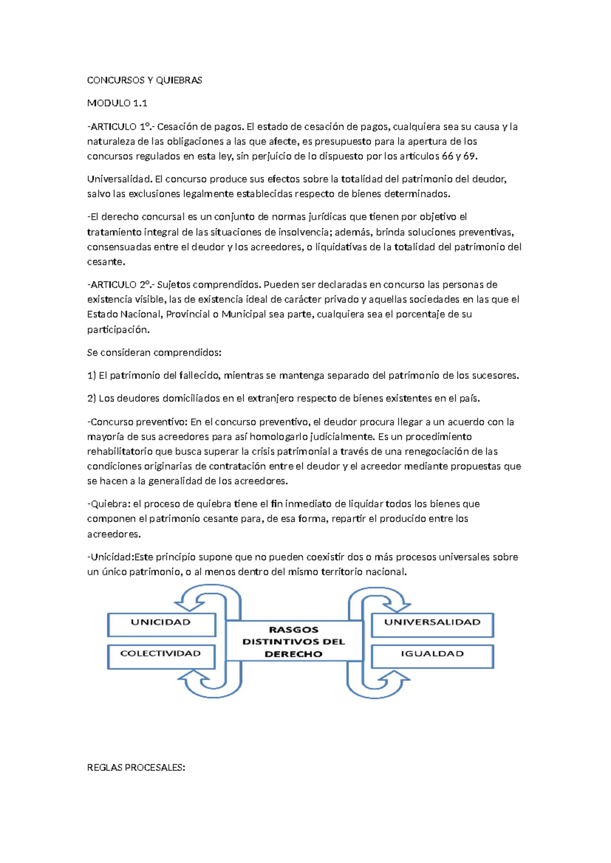 Concursos Y Quiebras 1 Parcial Resumen - CONCURSOS Y QUIEBRAS MODULO 1. -ARTICULO 1°.- Cesación ...