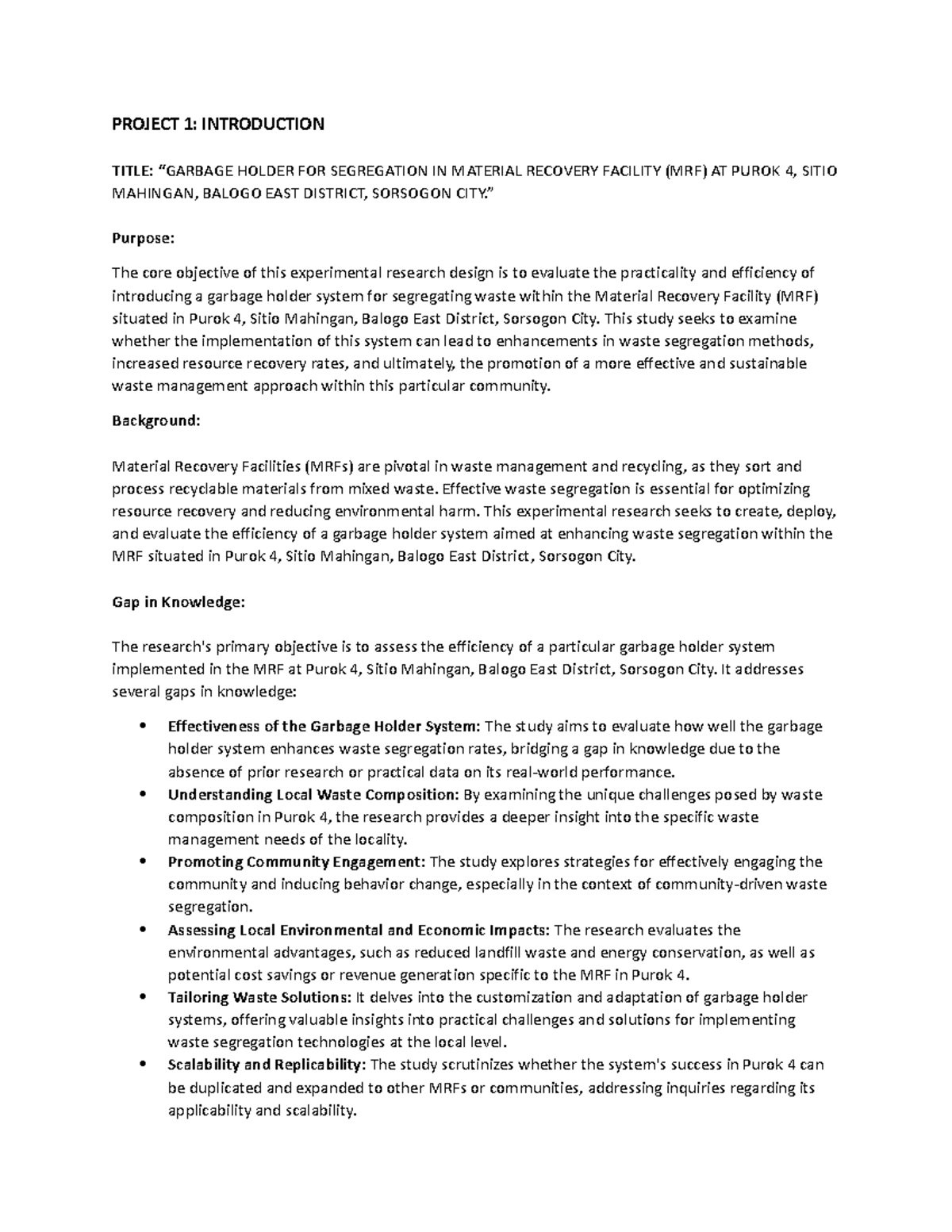 Experimental Project 1and2 Castuera and PURA 2 - PROJECT 1 ...