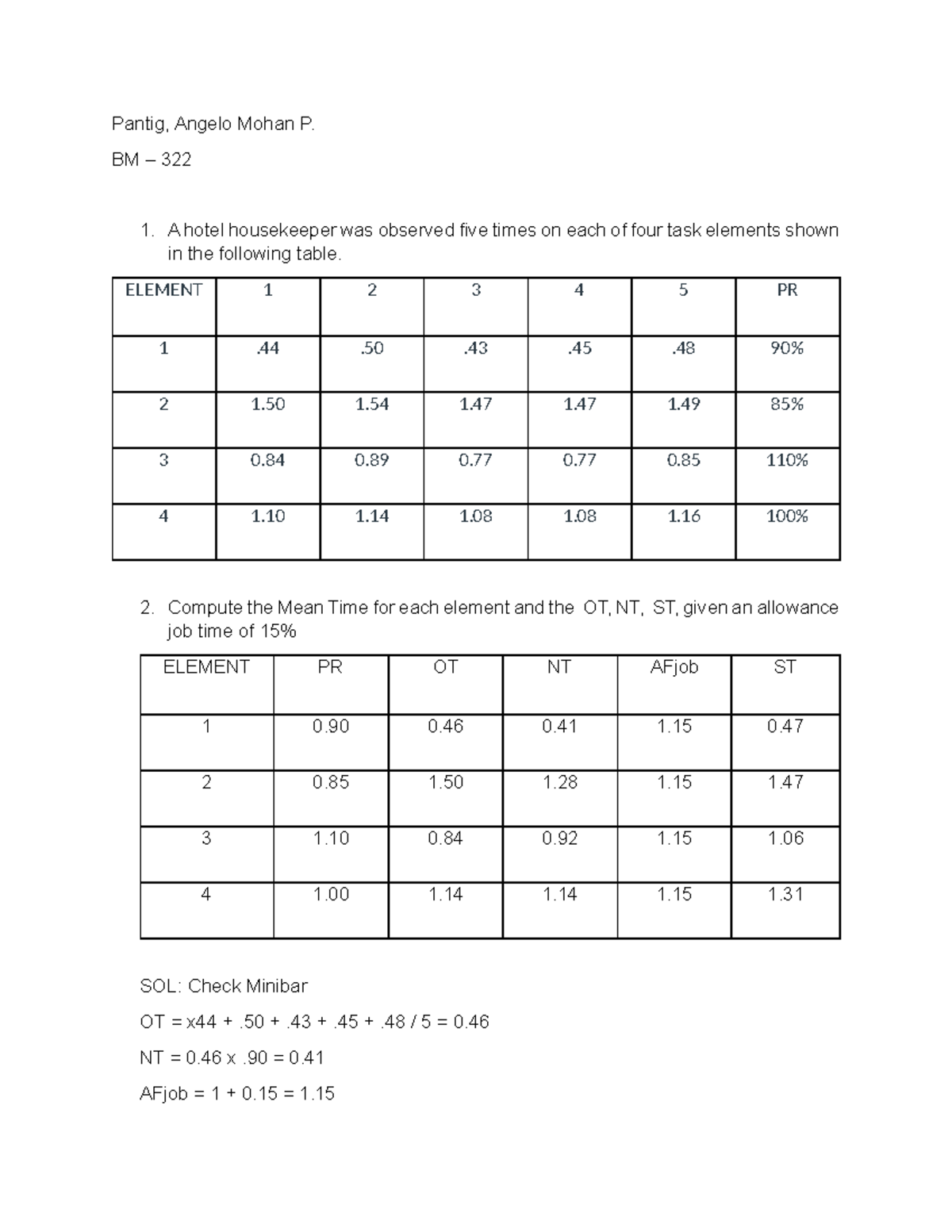 BM322 Pantig Assignment Work Meas - Pantig, Angelo Mohan P. BM – 322 1 ...