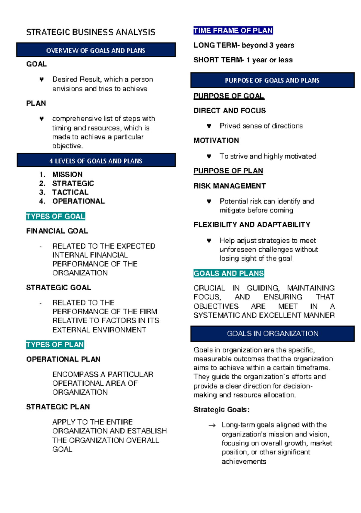 Strategic Business Analysis Notes - STRATEGIC BUSINESS ANALYSIS GOAL ...