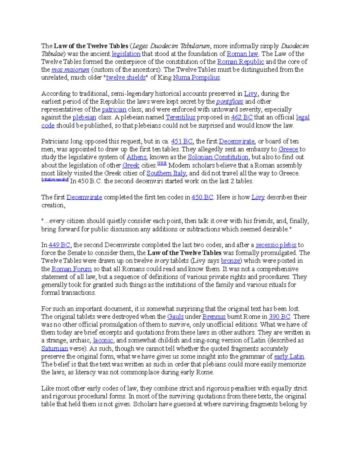 The Law of the Twelve Tables - The Law of the Twelve Tables formed the ...