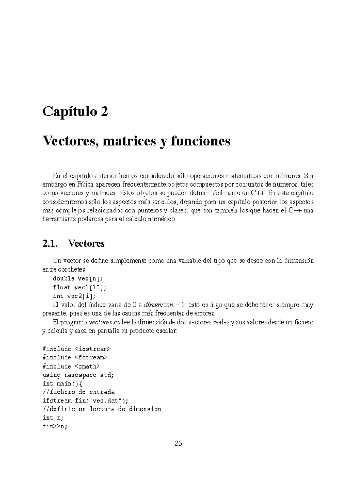 Codigo en C vectores,matrices y funciones - Capítulo 2 Vectores, matrices y funciones En el ...
