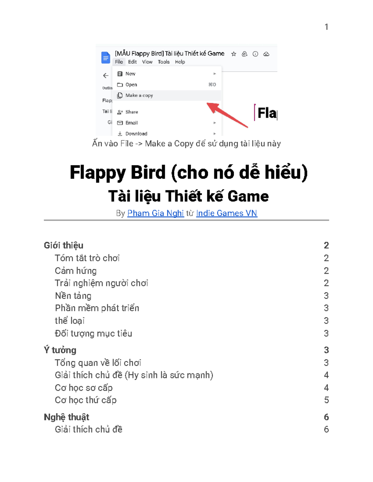 [MẪU Flappy Bird] Tài liệu Thiết kế Game - Ấn vào File -> Make a Copy ...