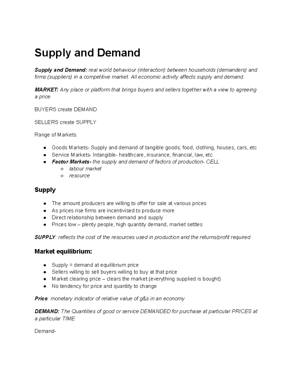 ECO Prelim Topic 3 - qwertyuio - Supply and Demand Supply and Demand ...