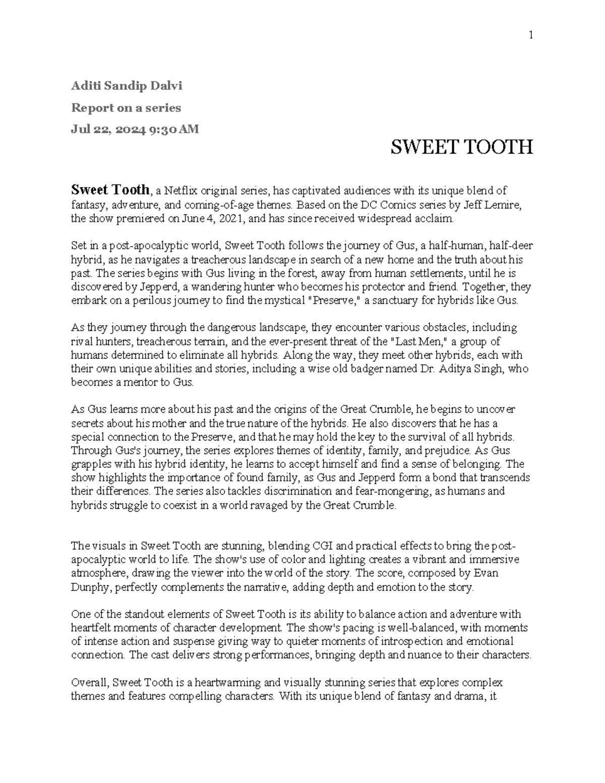 Report - bcs notes - 1 Aditi Sandip Dalvi Report on a series Jul 22 ...