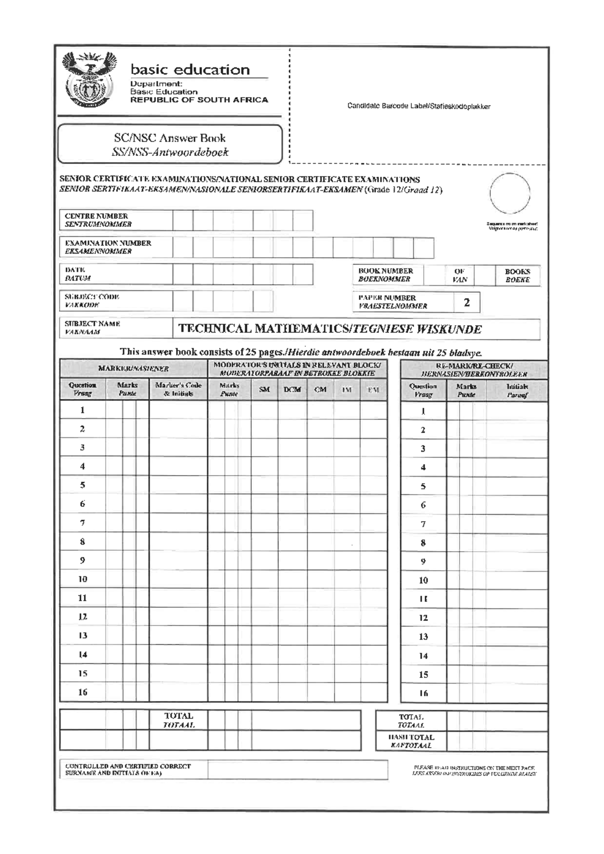 Technical Mathematics P2 Nov 2020 Answer Book Eng & Afr - basic education Department: Basic ...