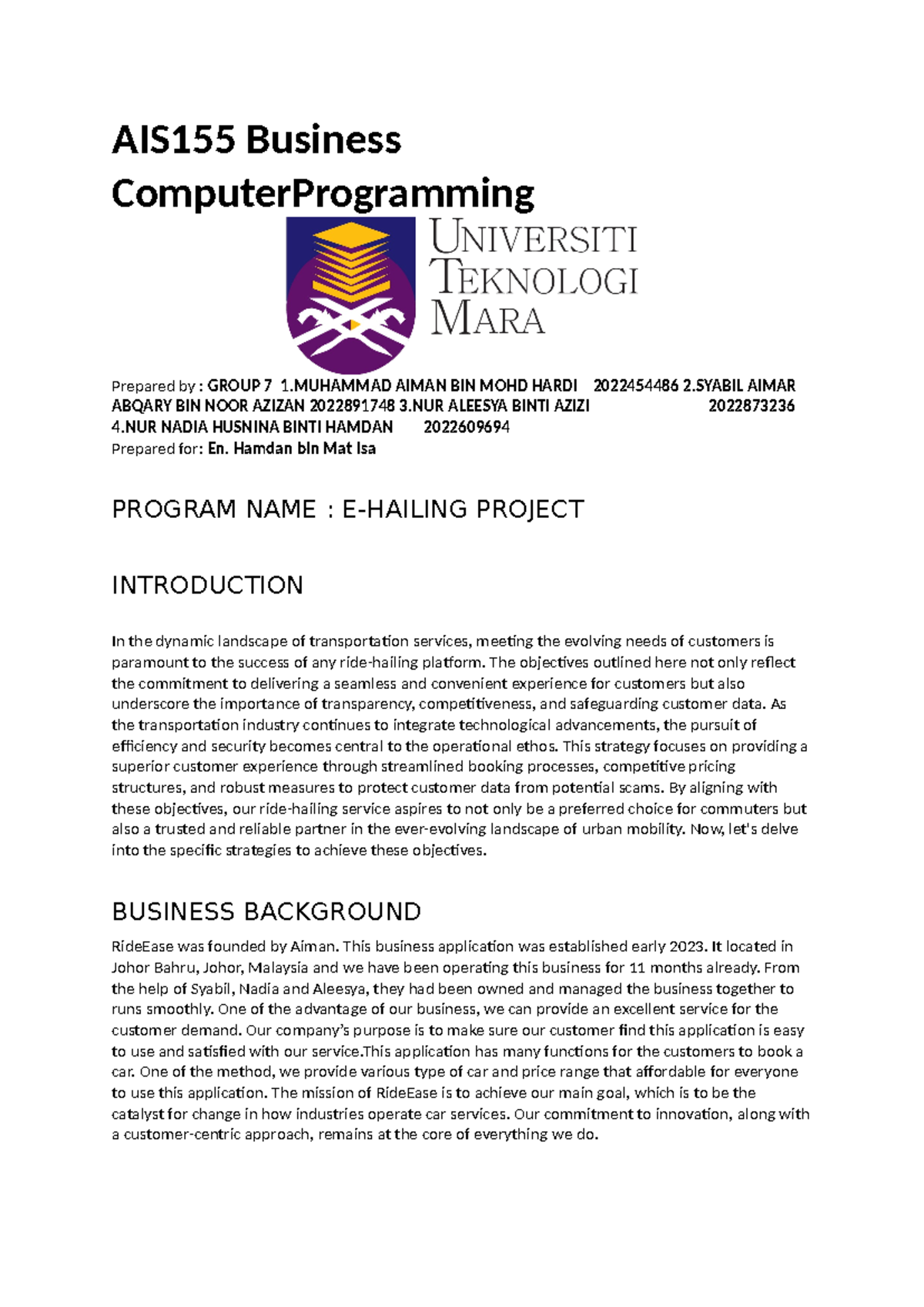AIS155 Business Computer Programming - AIS155 Business ...