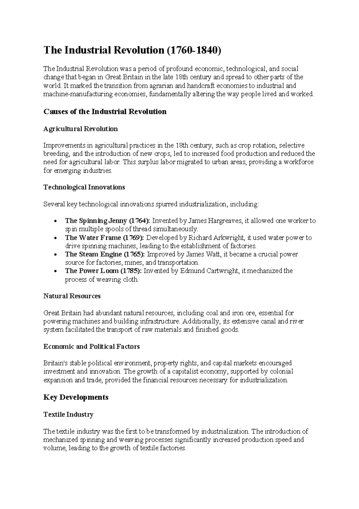 K4 - Important historical event. - The Industrial Revolution (1760-1840 ...