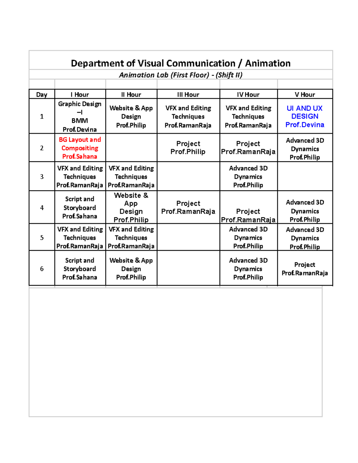 LAB Time Table - A student - Department of Visual Communication ...