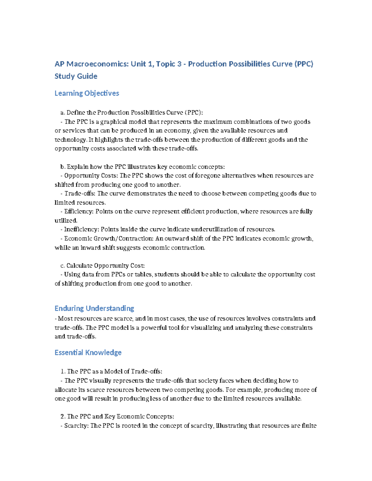 AP Macroeconomics Unit1 Topic 3 PPC Study Guide - AP Macroeconomics: Unit 1, Topic 3 ...