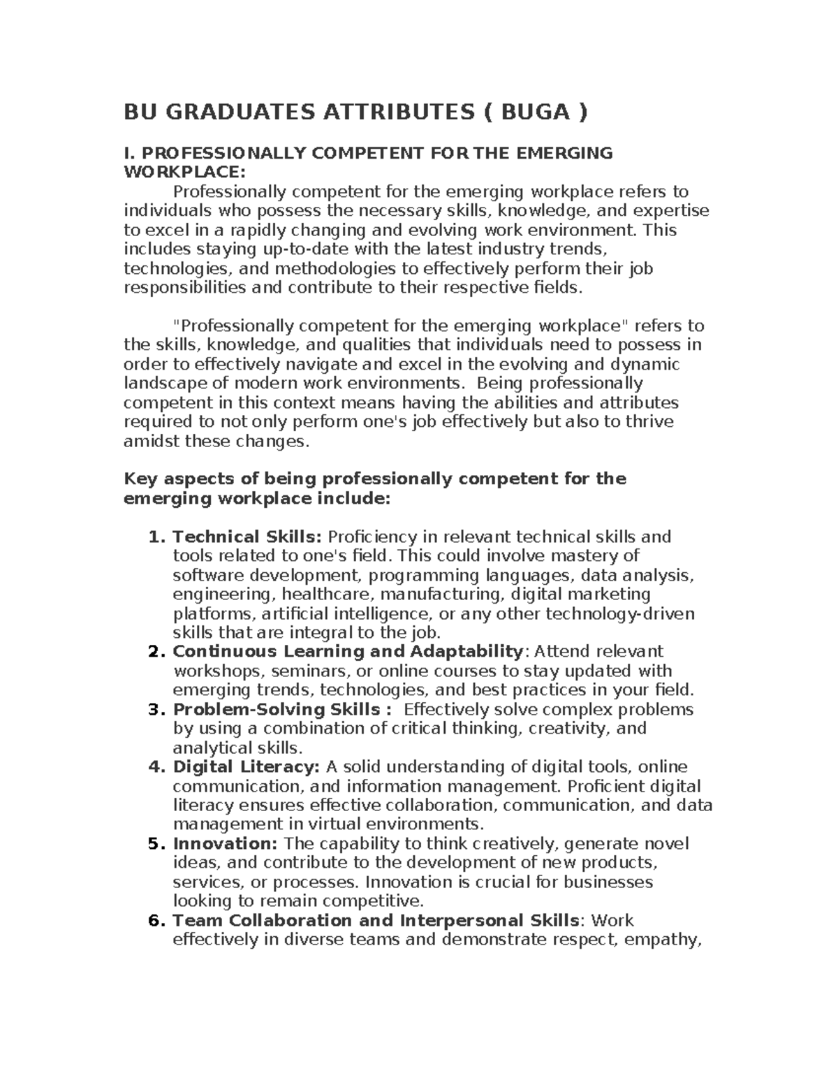 BU+ Graduates+ Attributes - BU GRADUATES ATTRIBUTES ( BUGA ) I ...