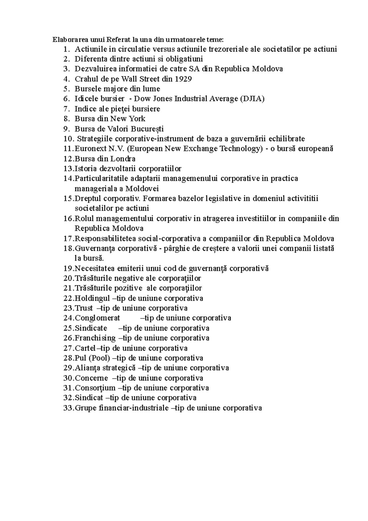 Cerinte lucru individual - Elaborarea unui Referat la una din ...