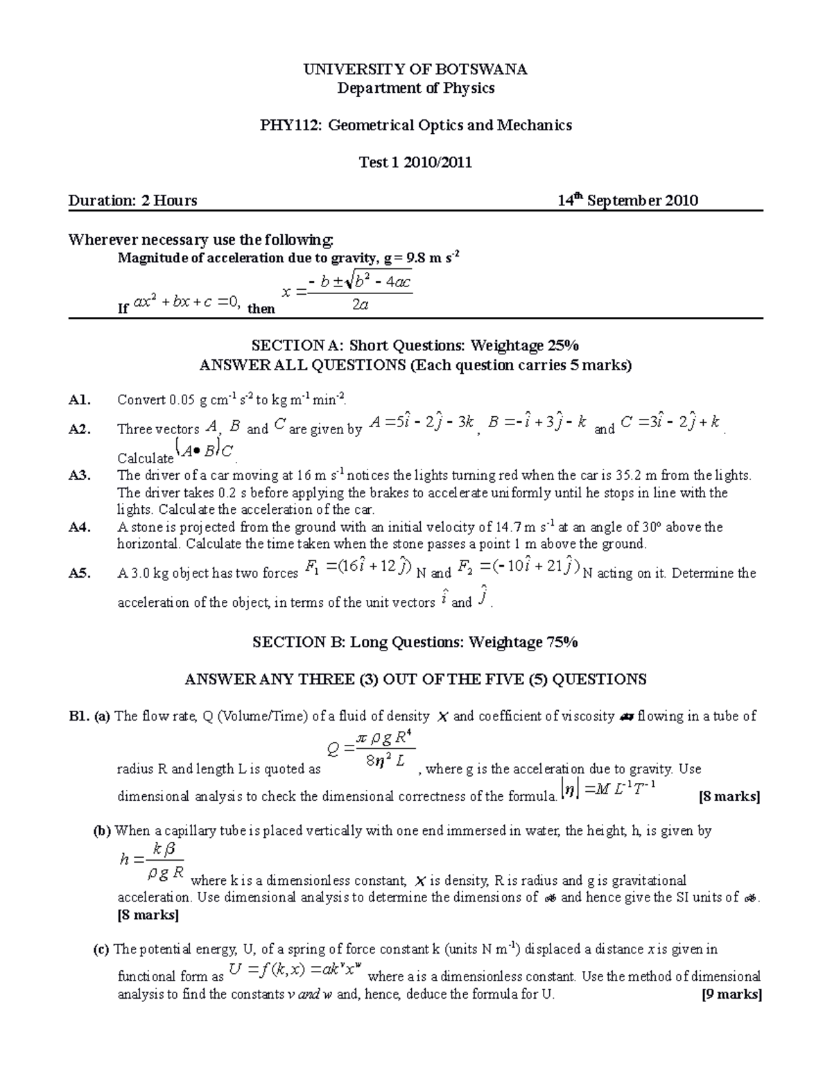 2010 TEST 1 sem 1 - Copy - Test 1 - Introduction to Calculus - UB - Studocu