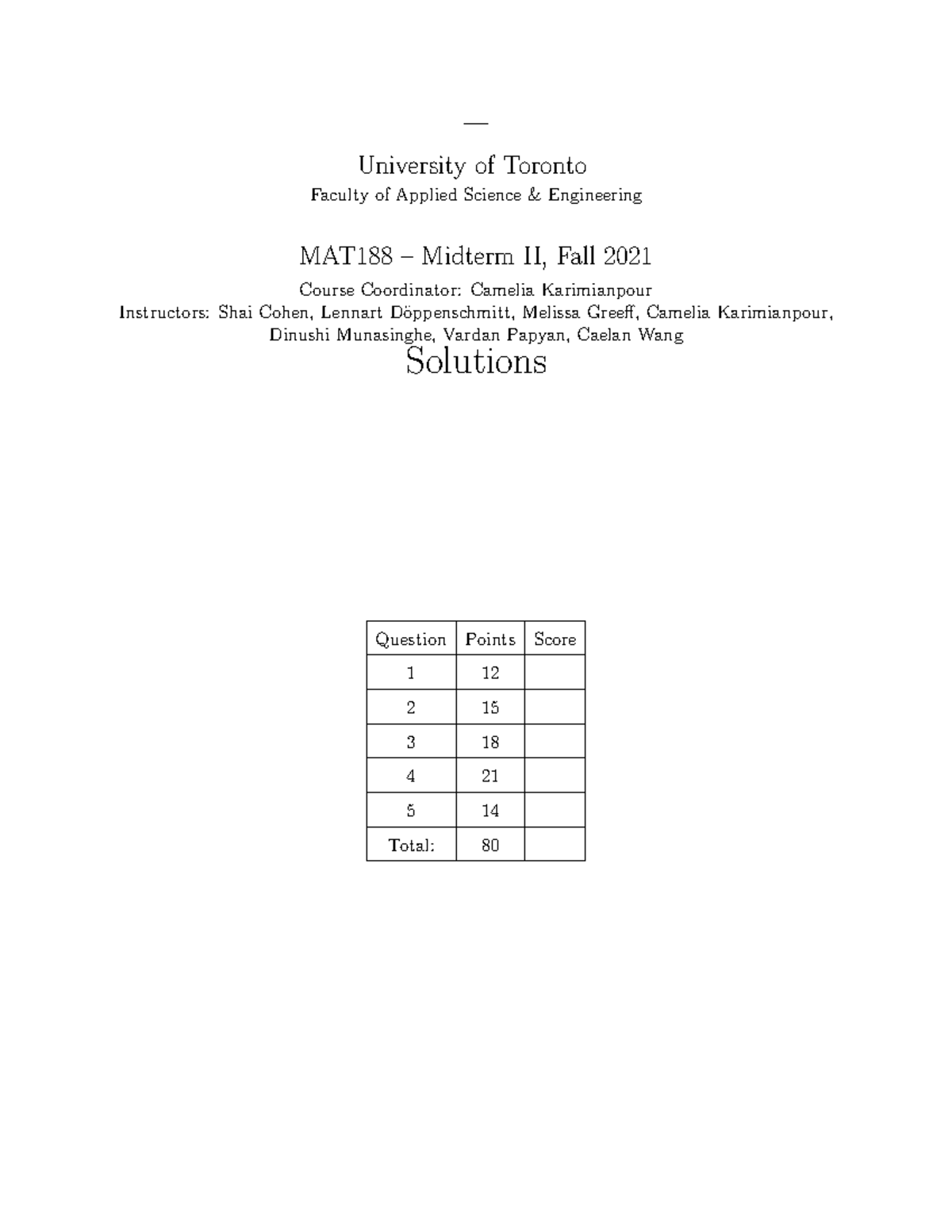 MAT188 Fall 2021 Midterm II solutions - — University of Toronto Faculty of Applied Science ...