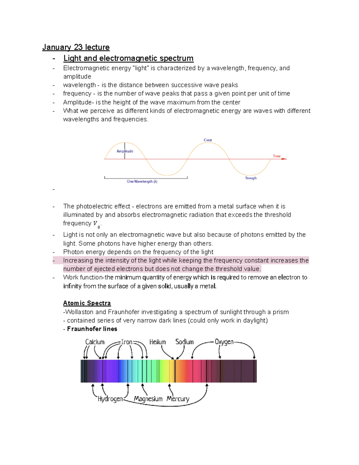 Chem Jan 23 lecture - January 23 lecture - Light and electromagnetic ...