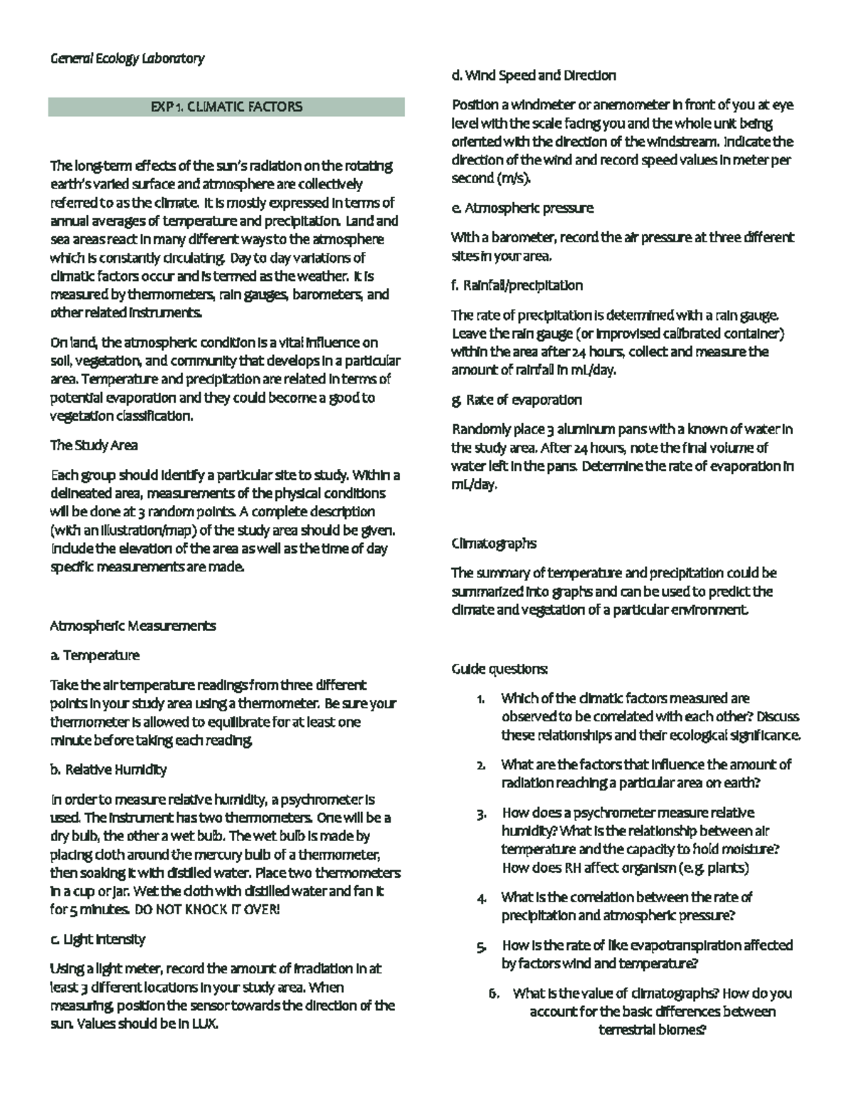 Gen Eco L-Ex-1-3 8Nhj N - experiments 1 - 3 gen eco lab - General ...