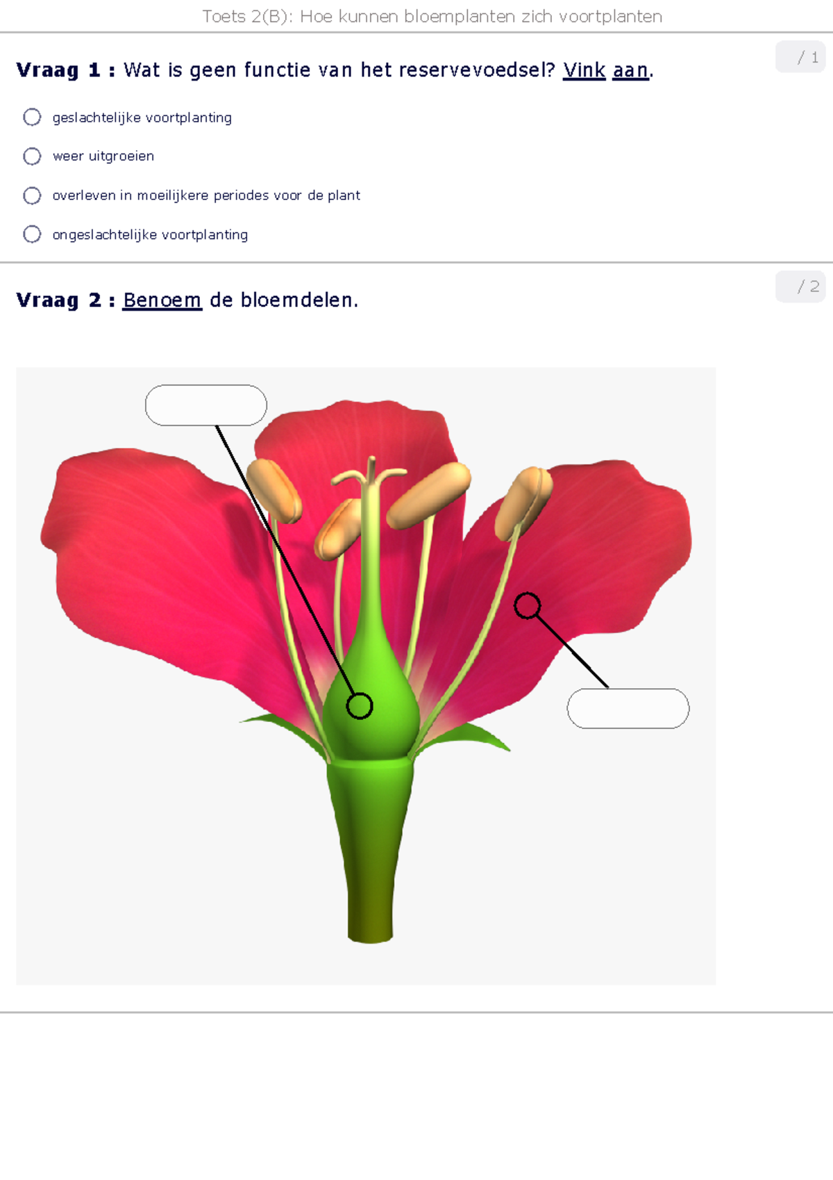 Toets 2(B) Hoe kunnen bloemplanten zich voortplanten - geslachtelijke ...