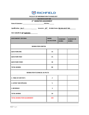 Networks 511 Assignment - Page 1 of 2 FACULTY OF INFORMATION TECHNOLOGY ...
