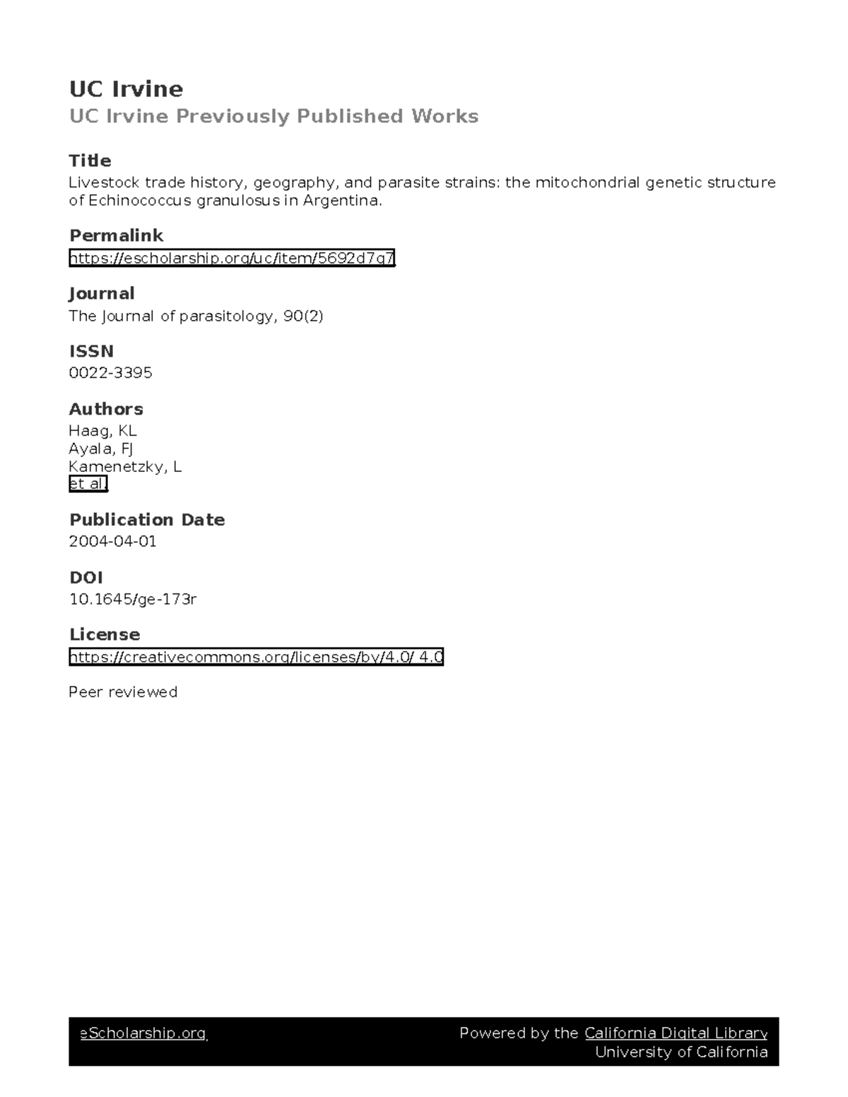 Summary course of material Livestock Trade History Geography and Pa - UC Irvine UC Irvine ...