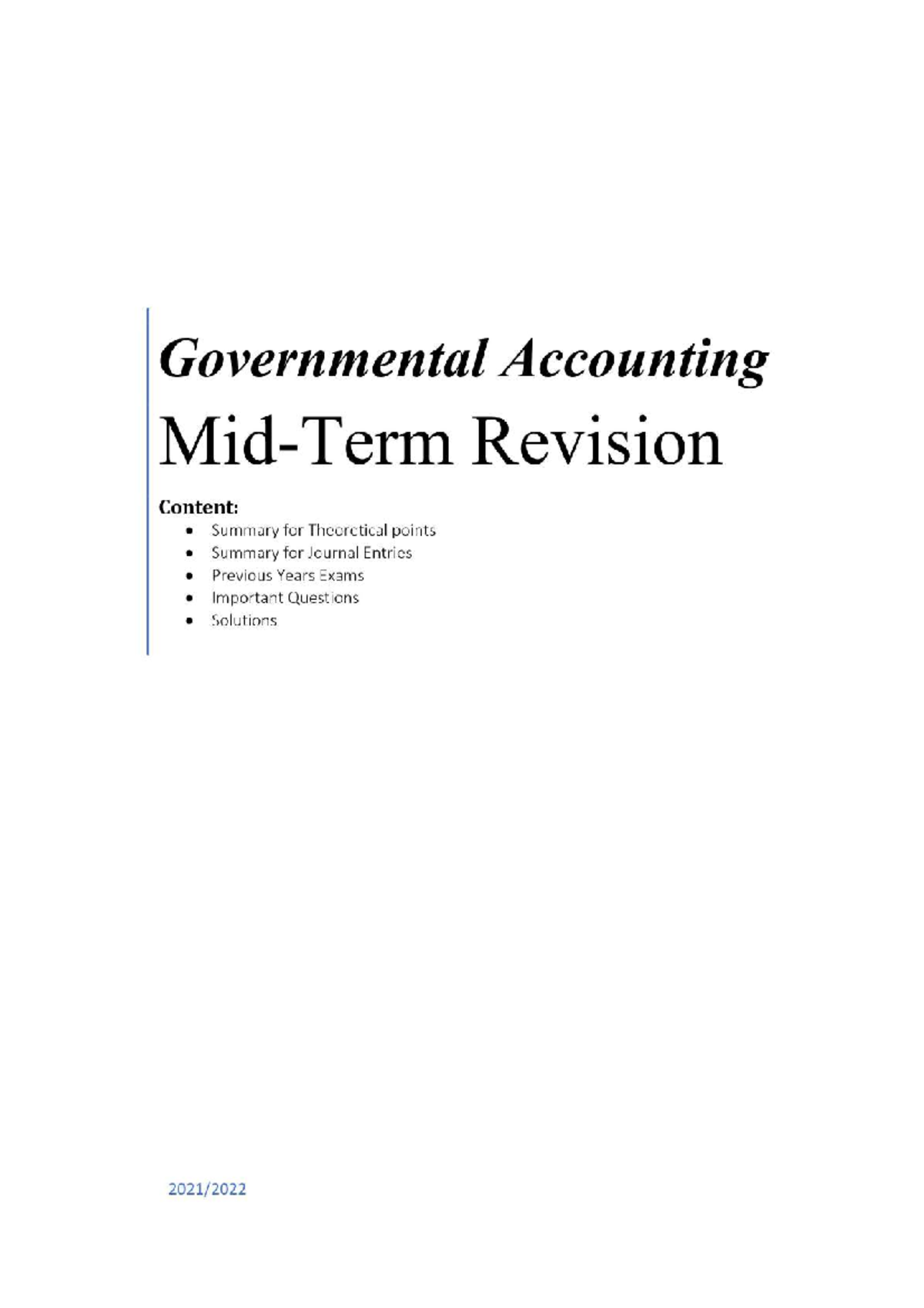 Mid-Term Revision - Governmental Accounting - Studocu