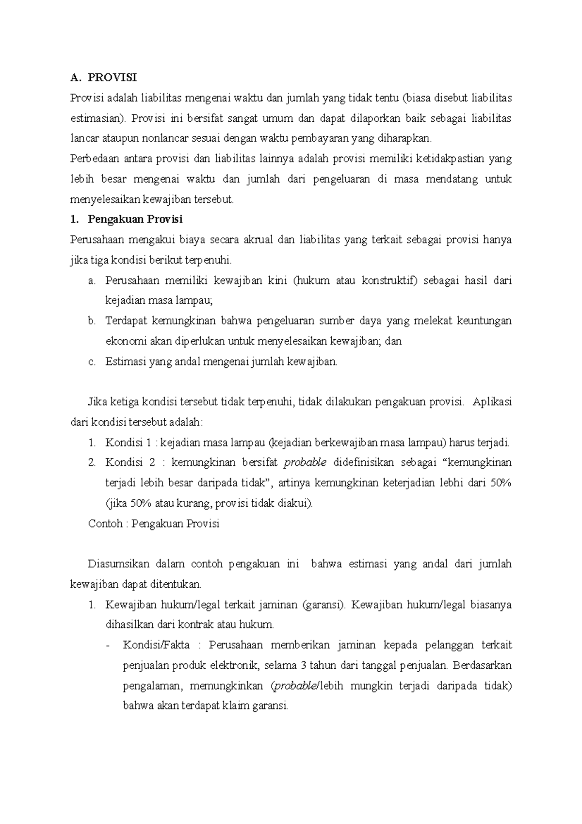 Resume Kieso Chapter 13 Provision dan Exercise - A. PROVISI Provisi ...