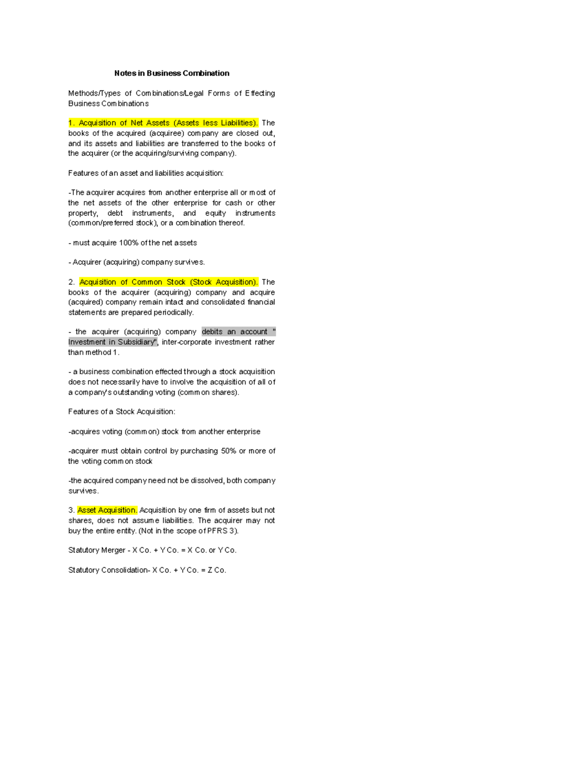 Notes in Business Combination - Notes in Business Combination Methods ...